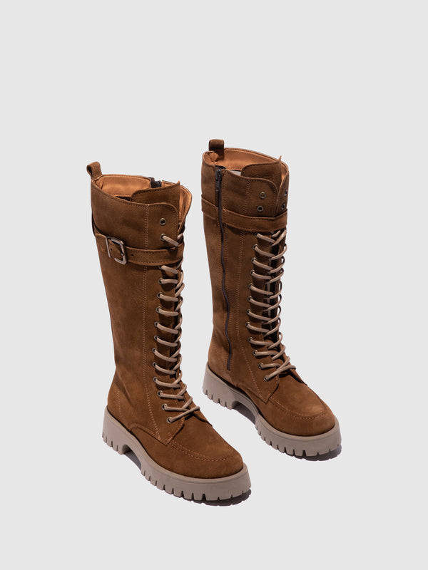 Foreva - Botas com Atacadores em Camel - Overcube